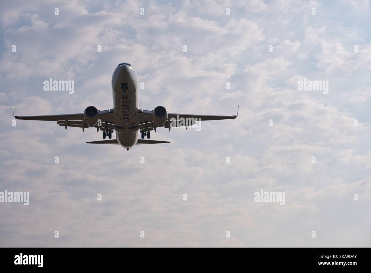 Approach for landing of a Germanwings passenger plane at Cologne Bonn ...