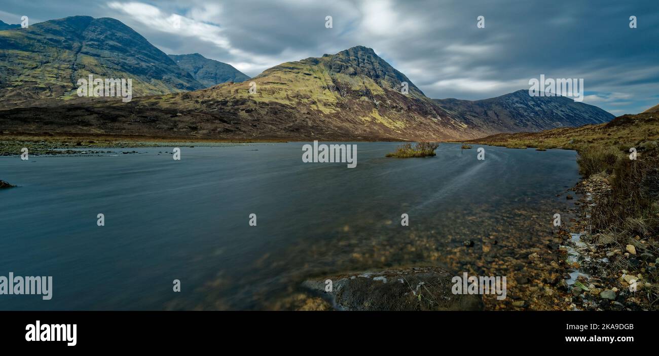 A mountain river near Torrin with Cuillin Hills, Isle of Skye Scotland ...