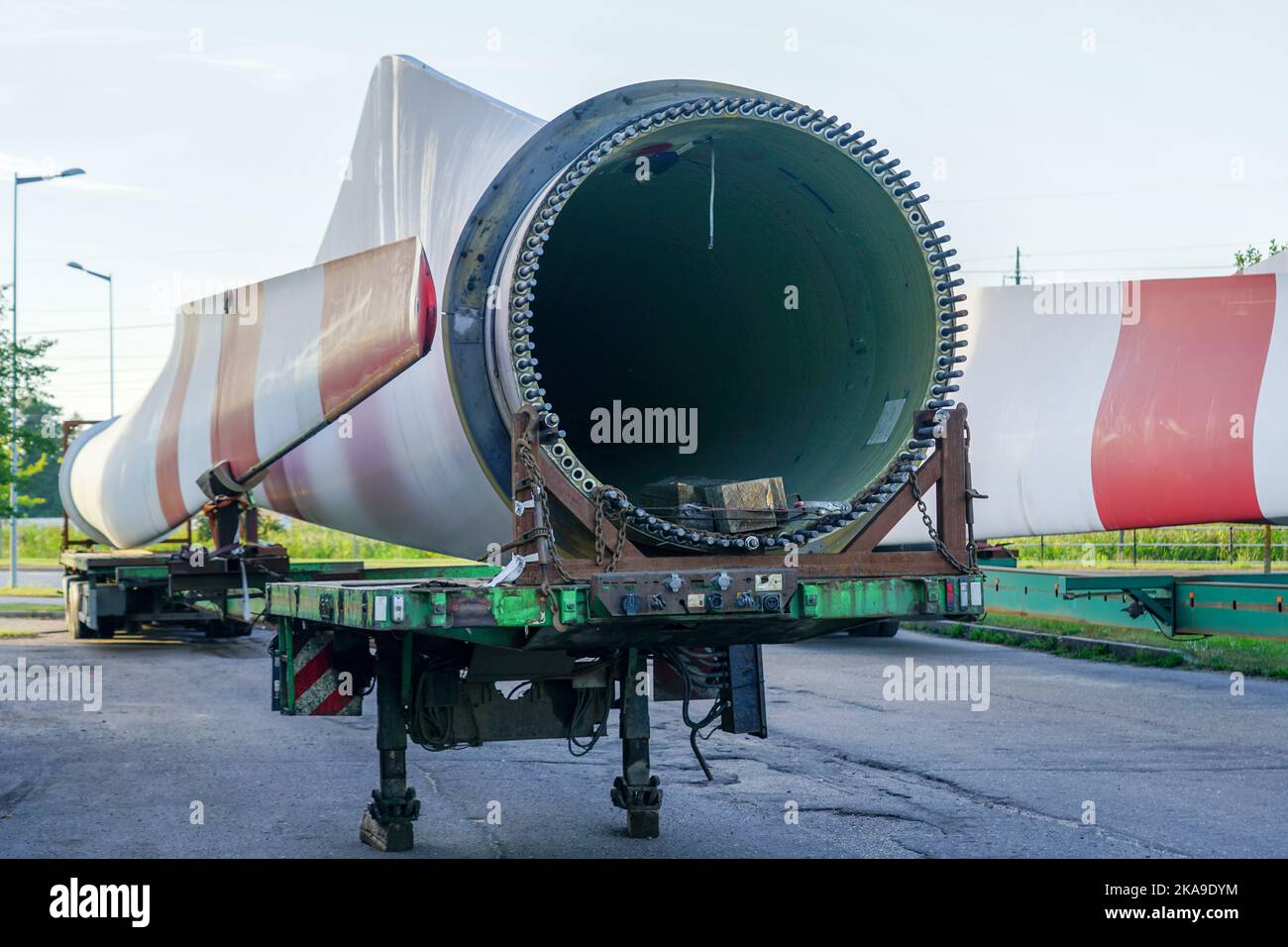 Low-loader semi-trailer with oversized used wind generator parts in the ...