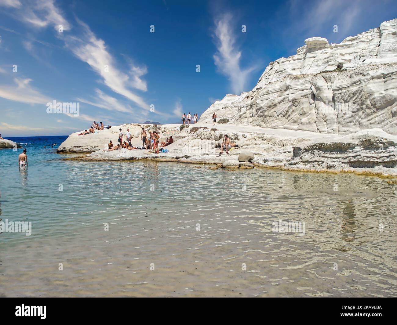 A landscape view of the rocky cliff at Sarakiniko beach, Milos island ...