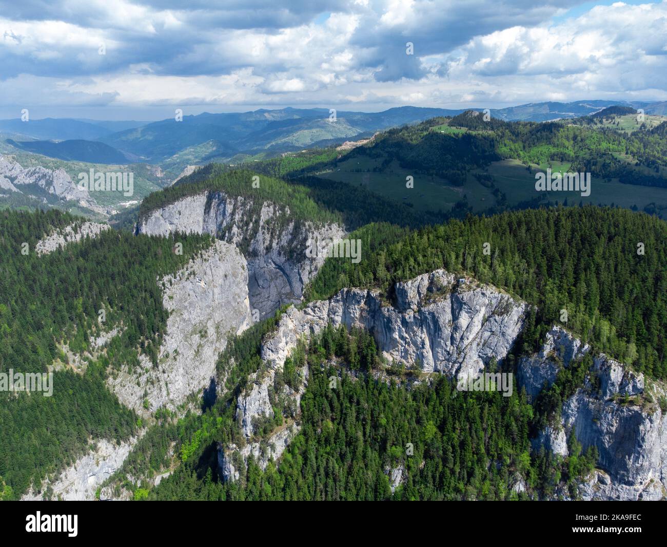 Landscape with the Bicaz gorges seen from above, road, drone Stock ...