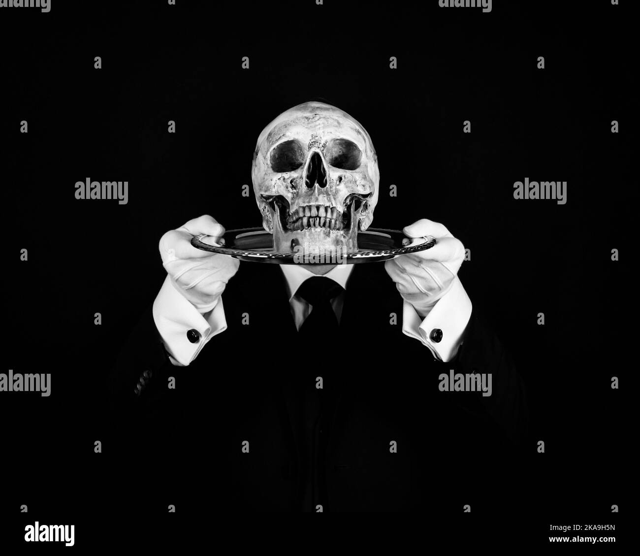 Black and White Portrait of Butler or Waiter in Dark Suit and White ...