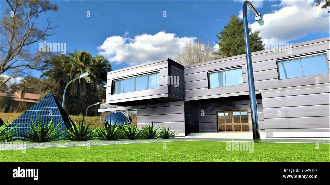Entrance to an innovative smart country house with fully autonomous ...