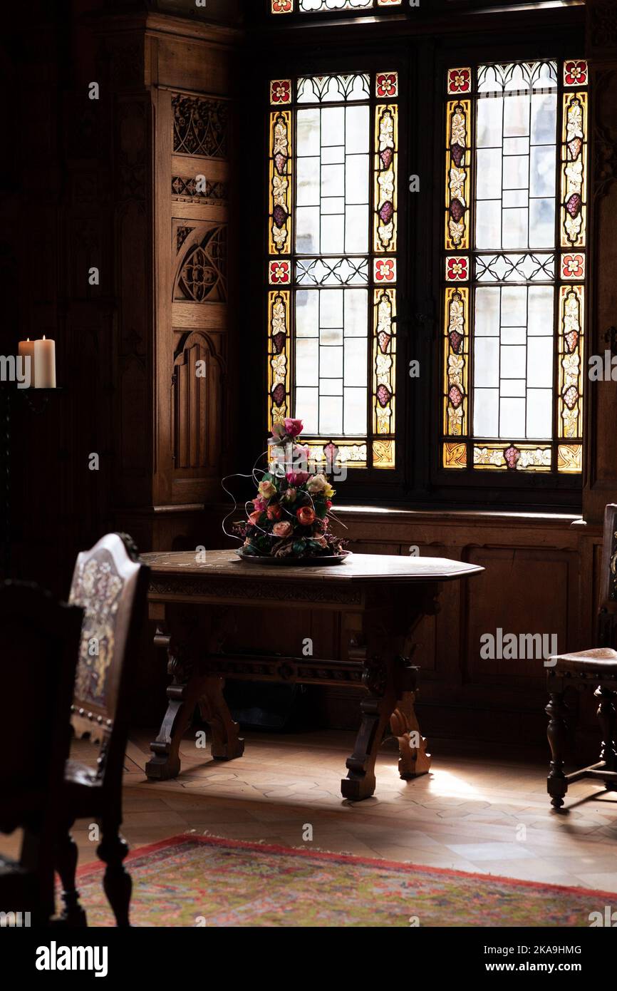 A vertical shot of interior arrangements of a registry office with ...