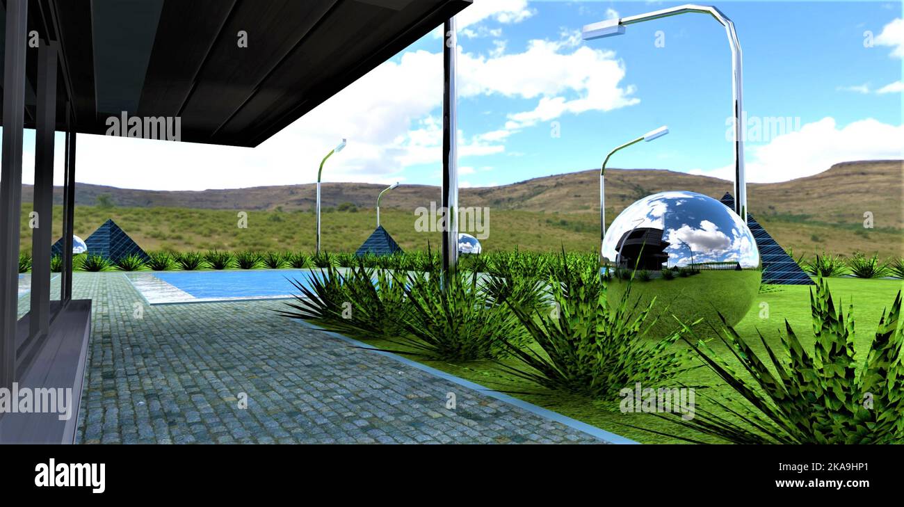 Convenient cobbled parking space for a car under the cantilevered ...