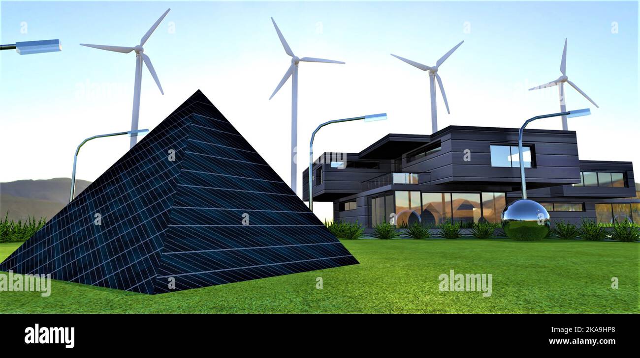 Design of an eco-friendly country house using renewable energy. Pyramid ...