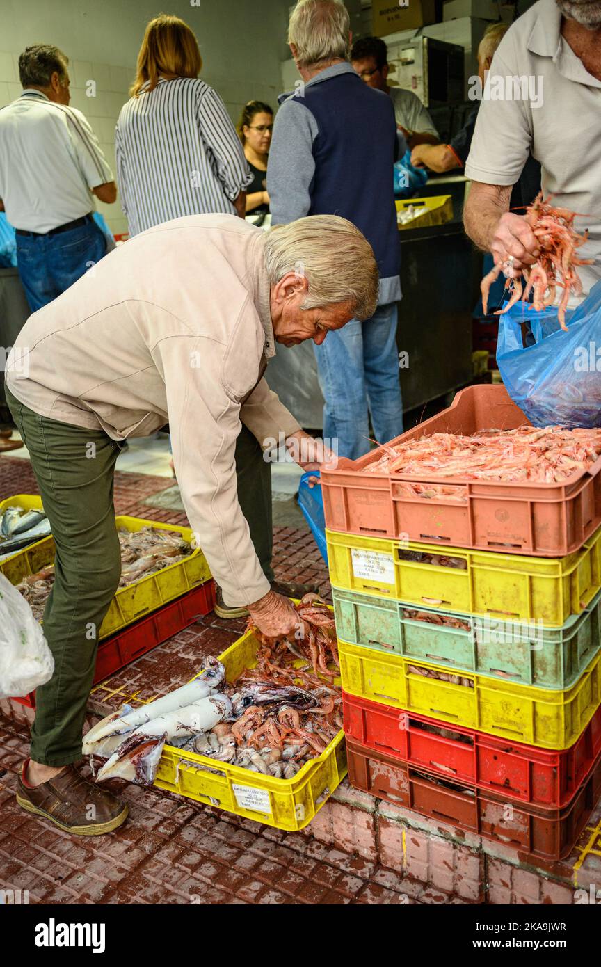 Buying fish at the fish market.Skiathos island Greece Stock Photo - Alamy