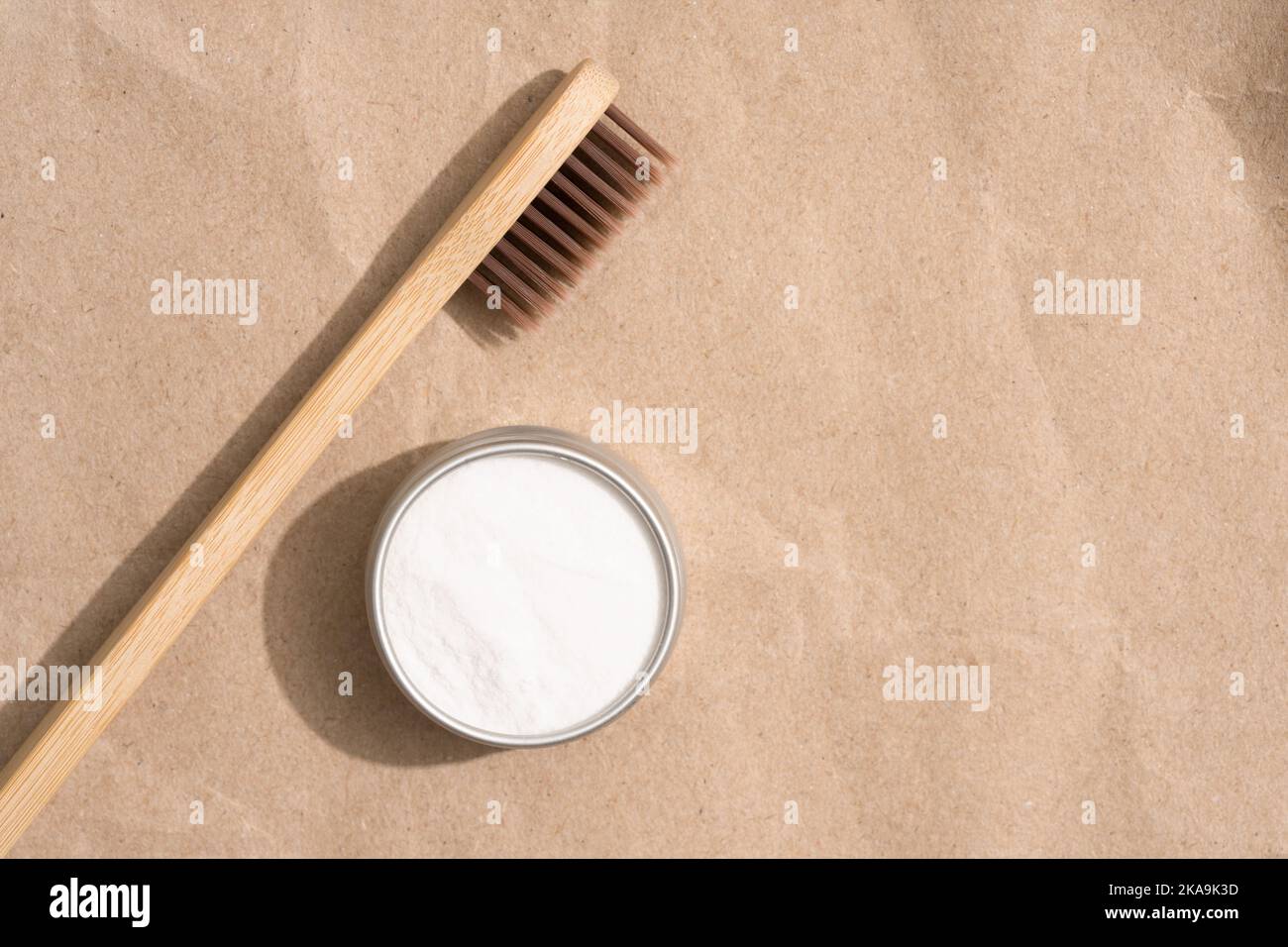 Natural bamboo toothbrush with mineral toothpowder kaolin or baking ...