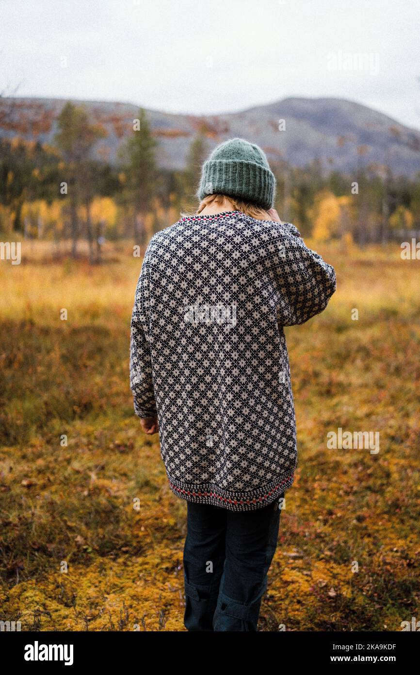 Lonely person standing alone in the nature in Finnish Lapland Stock ...
