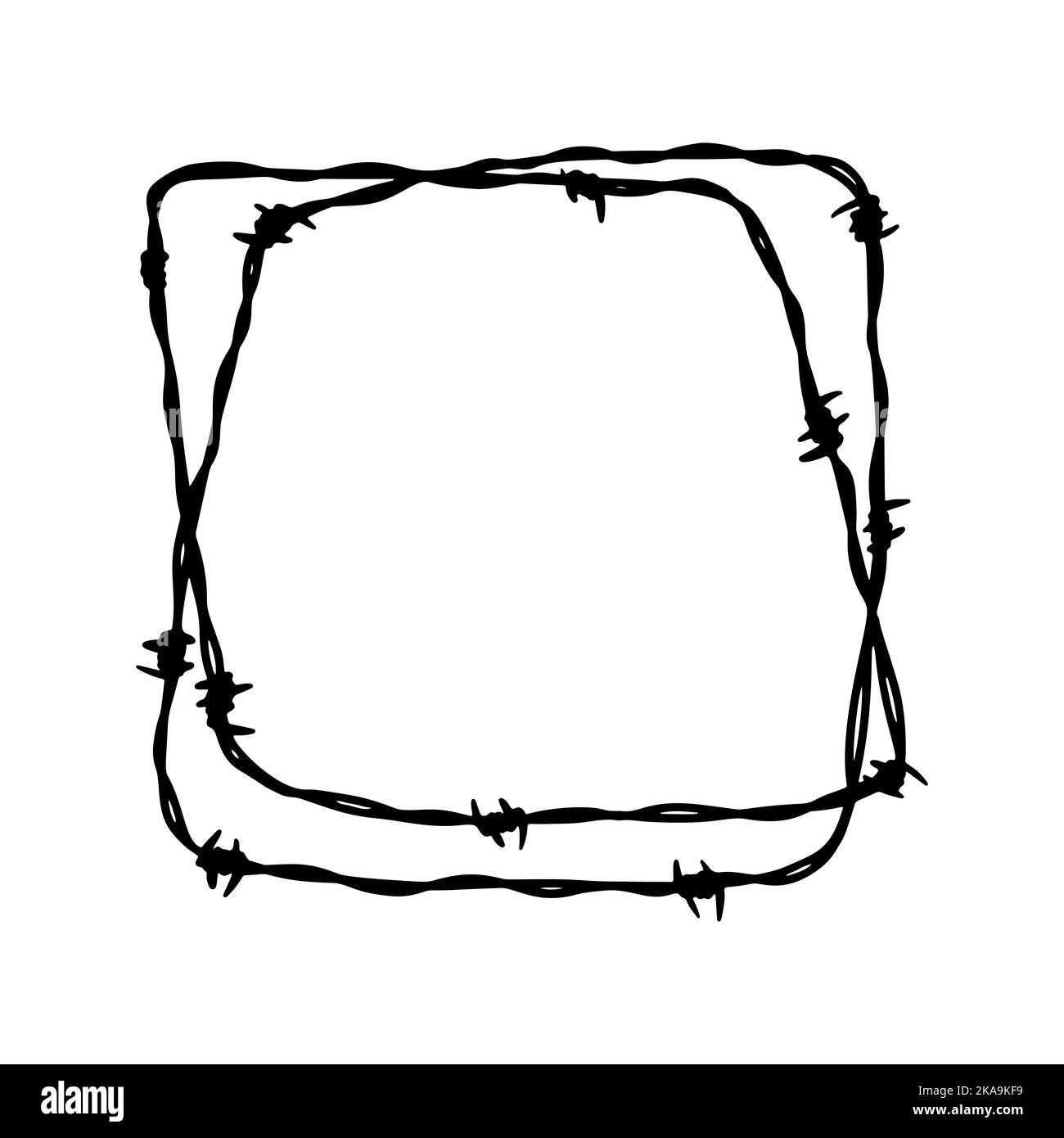 Barbed wire square frame. Hand drawn vector illustration in sketch ...