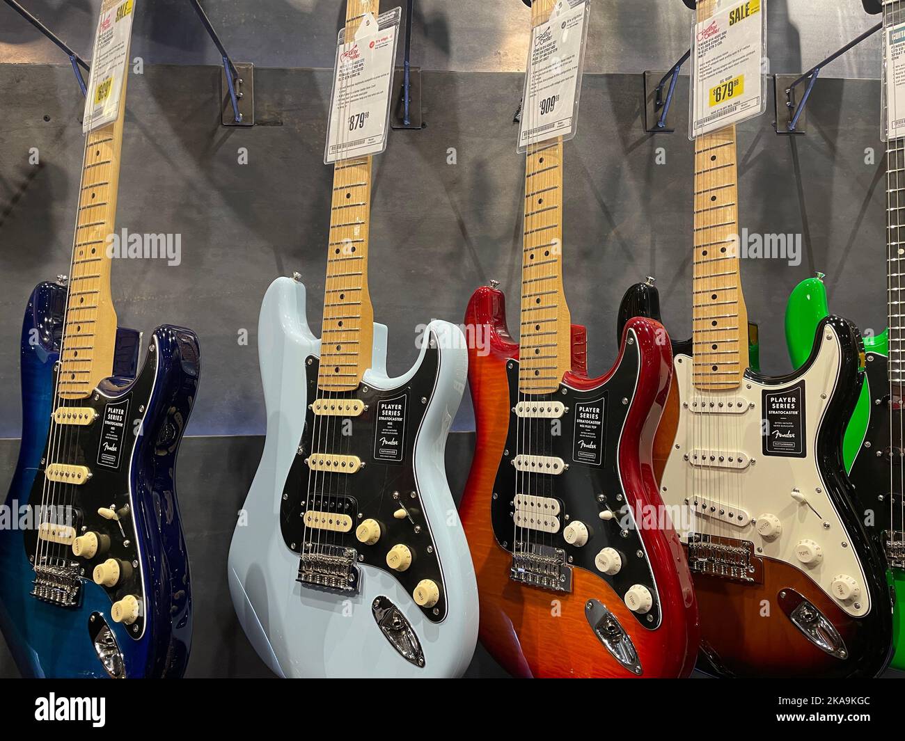 Augusta, Ga USA - 04 18 22: Guitar Center retail store Fender Strat ...