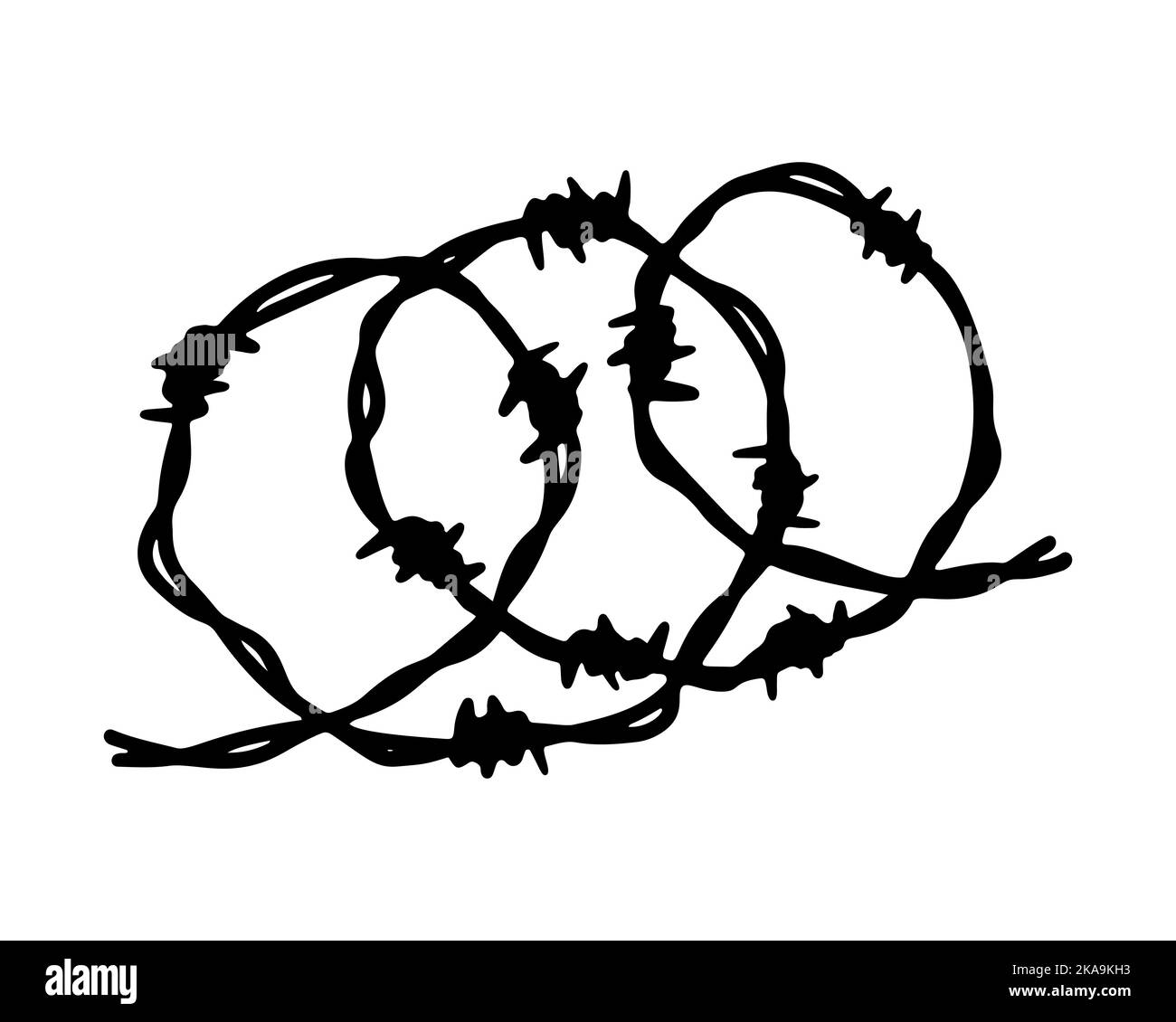 Coil of barbed wire. Hand drawn vector illustration in sketch style ...