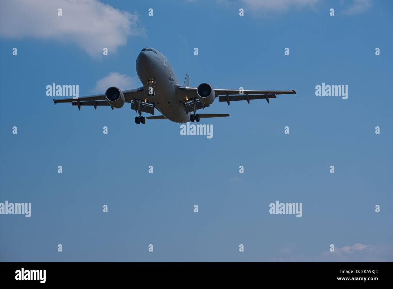 landing approach of a large military transport plane at cologne bonn ...