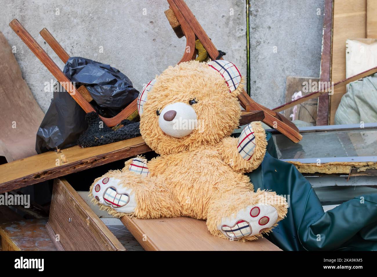 Stuffed bear toy thrown into a landfill close up Stock Photo - Alamy