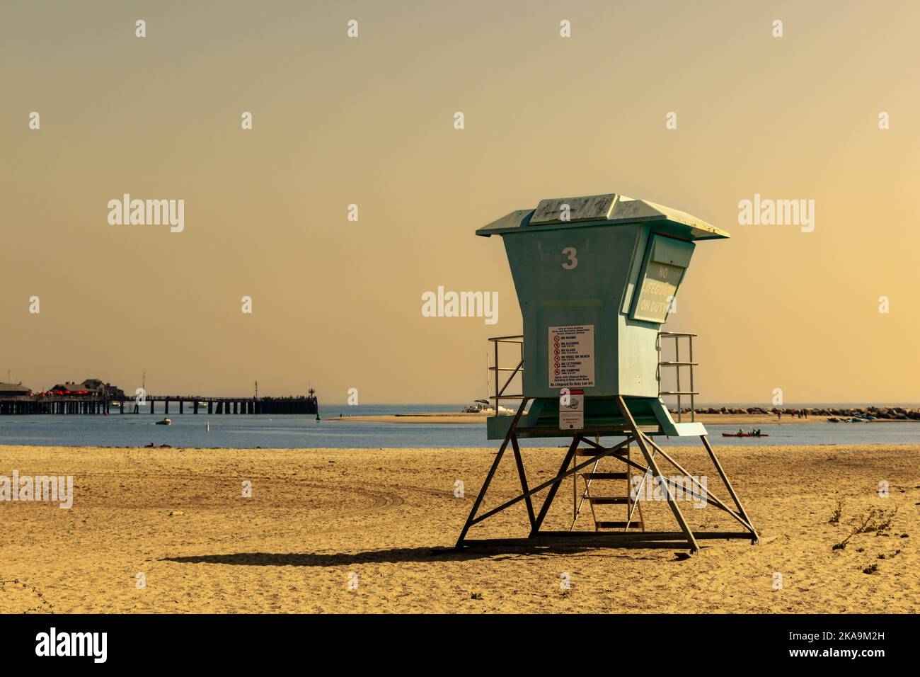 The lifeguard tower at the Santa Barbara beach at soft sunset Stock ...