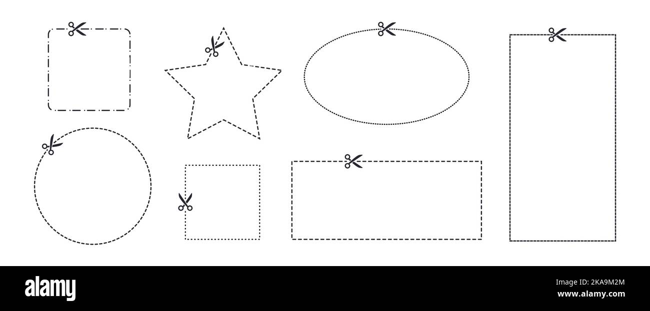 Scissor cutting vector set. Scissor with line illustration. Paper cut ...