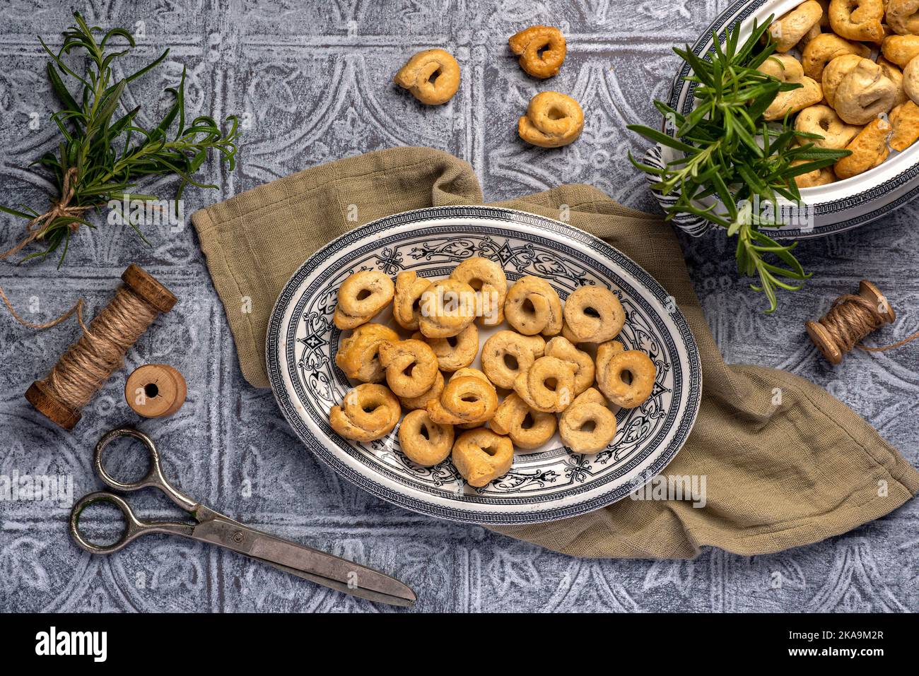 Food photography of taralli with rosemary, salty, bread, crunchy ...