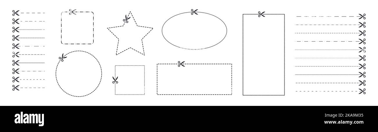 Scissor cutting vector set. Scissor with line illustration. Paper cut ...