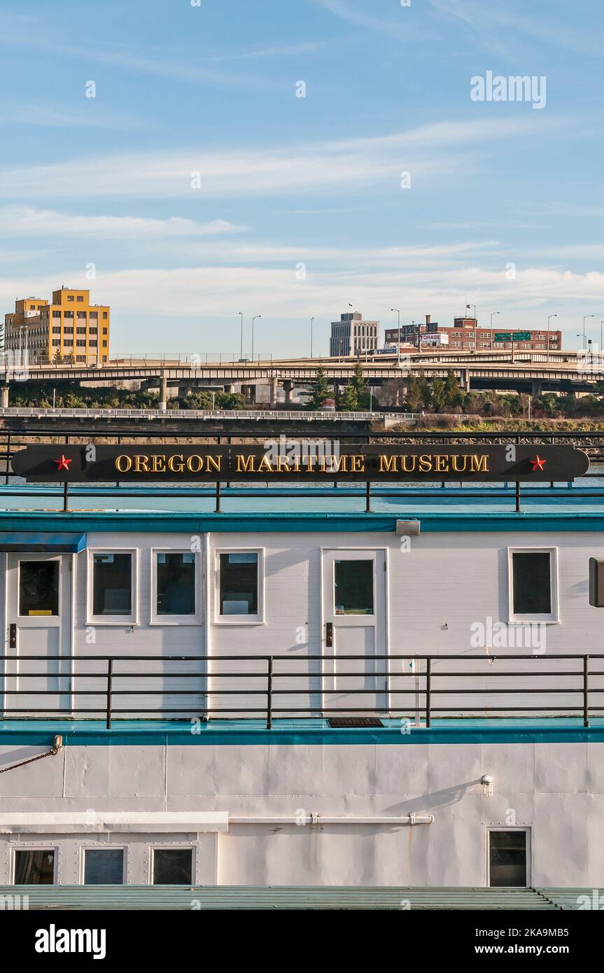 The upper deck on the Oregon Maritime Museum aboard sternwheeler ...