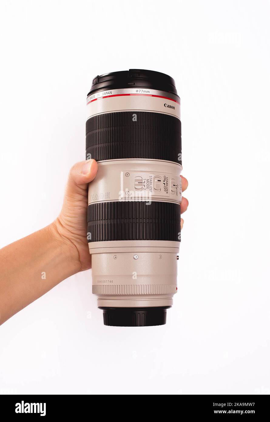 Person holding telephoto lens Cut Out Stock Images & Pictures - Alamy