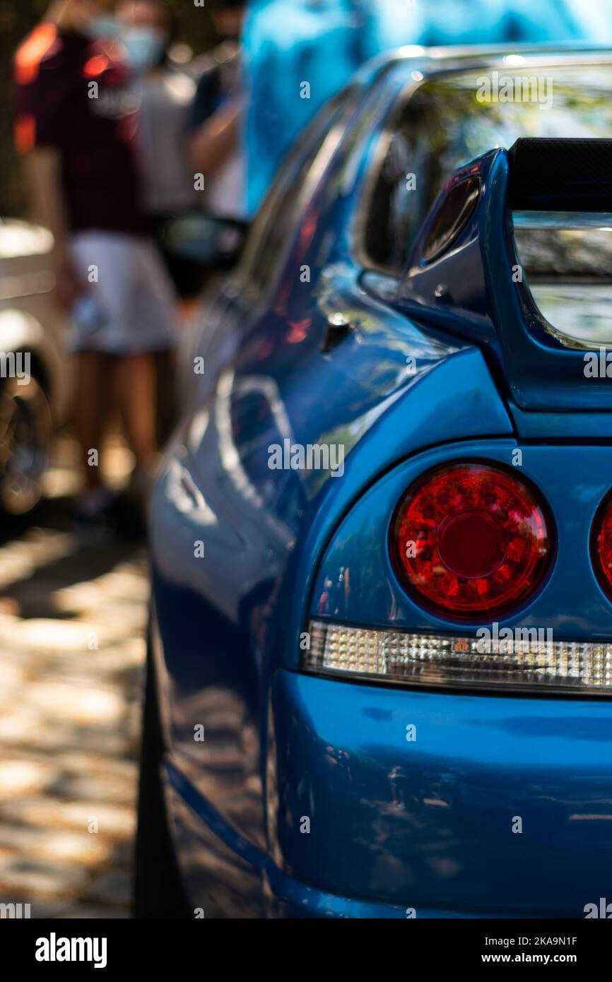 A classic blue car rear view Stock Photo - Alamy
