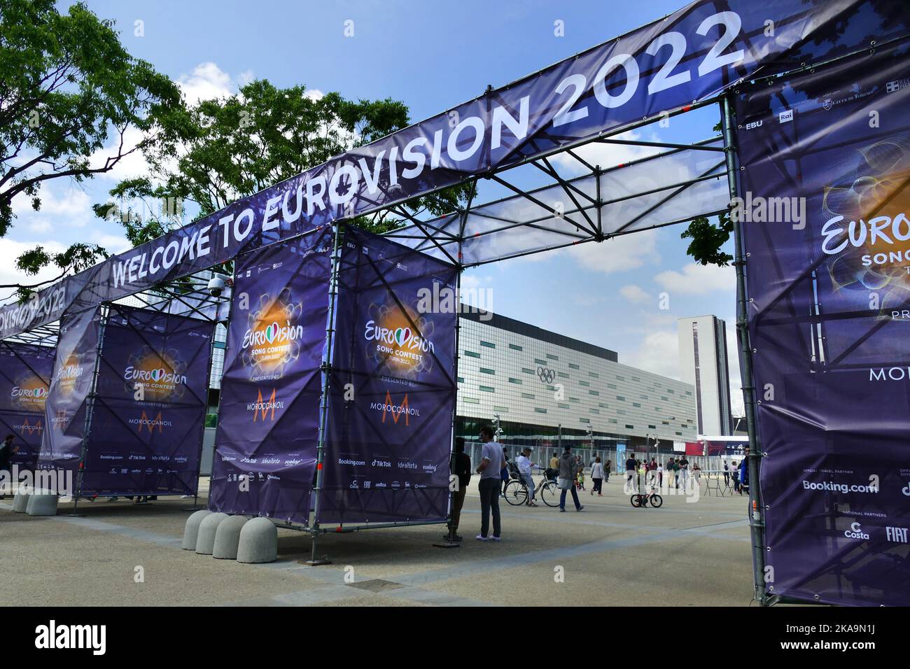 The Eurovision Song Contest logo in front of the venue of the upcoming ...