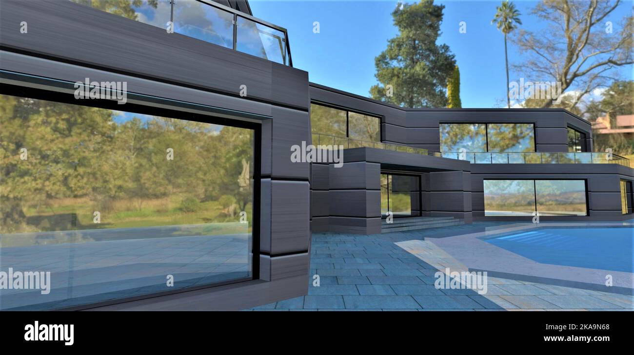 Stylish private house with a spacious yard and a hexagonal pool with ...