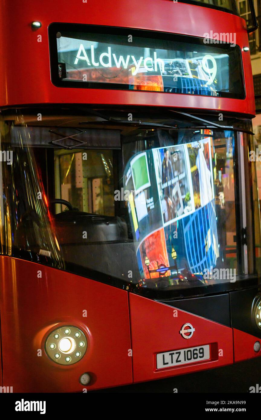 LONDON - November 3, 2020: Red London Double Decker bus with digital ...