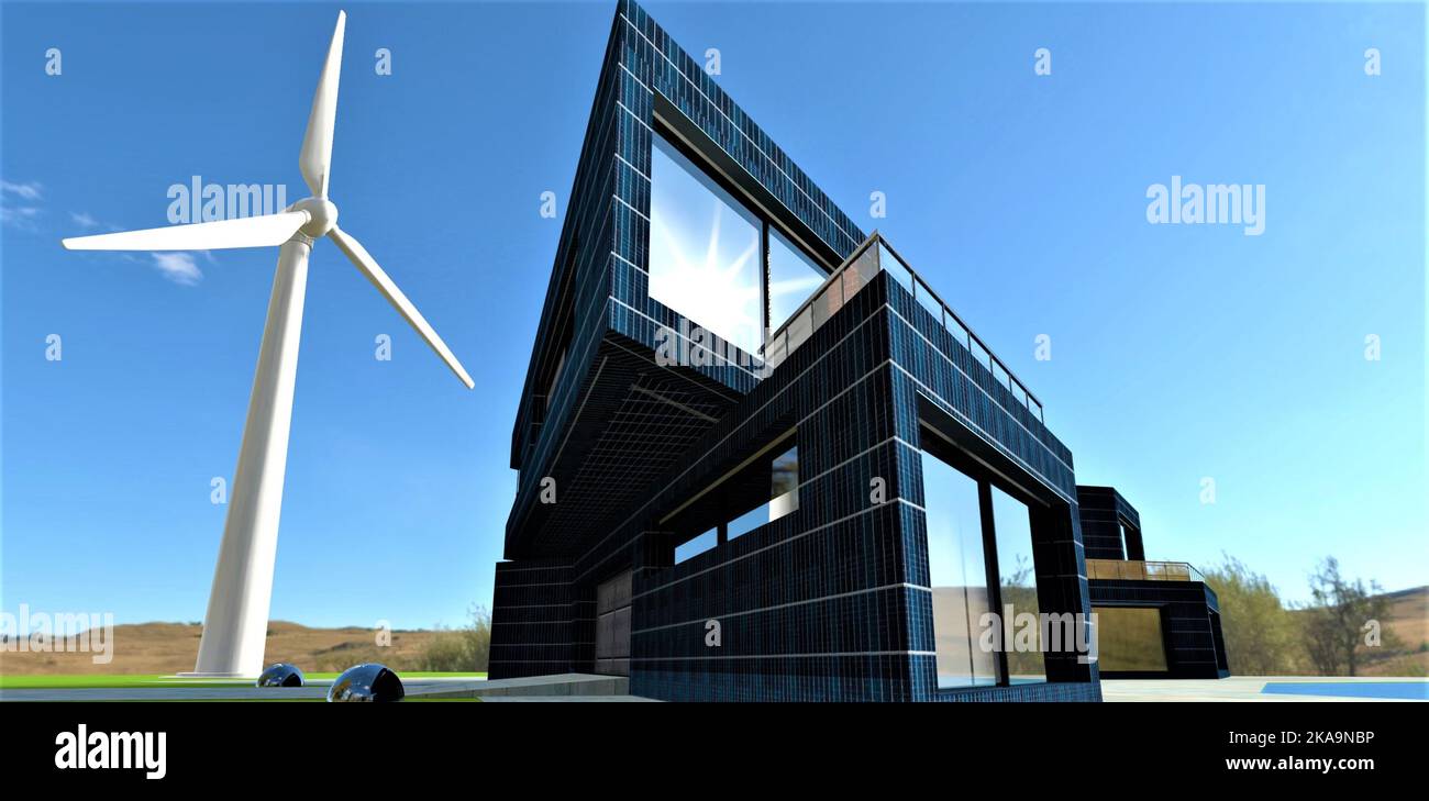 A bold idea in renewable energy. The facade of house, finished with ...