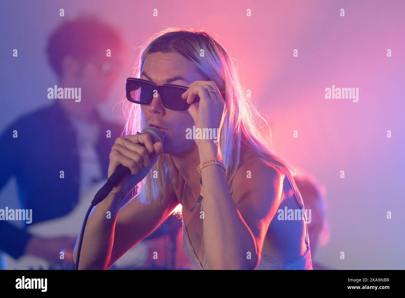 Bass player from Alice Low's band on the Rising Stage at Green Man 2022 ...