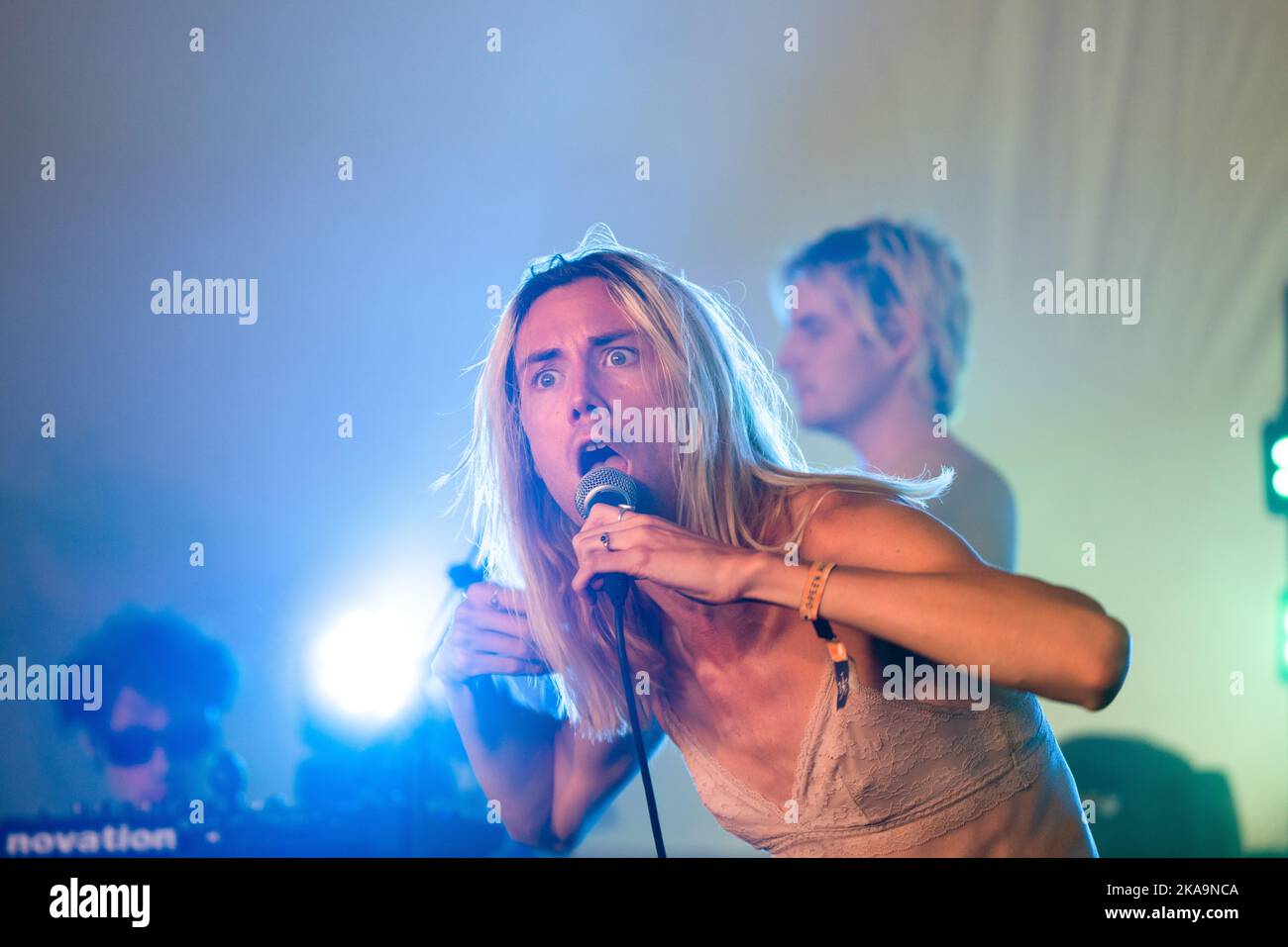 Bass player from Alice Low's band on the Rising Stage at Green Man 2022 ...