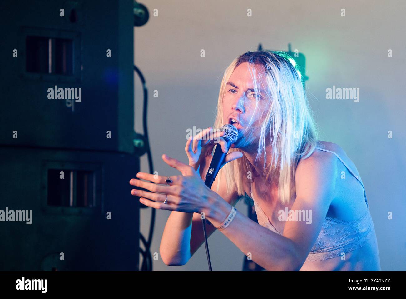 Bass player from Alice Low's band on the Rising Stage at Green Man 2022 ...