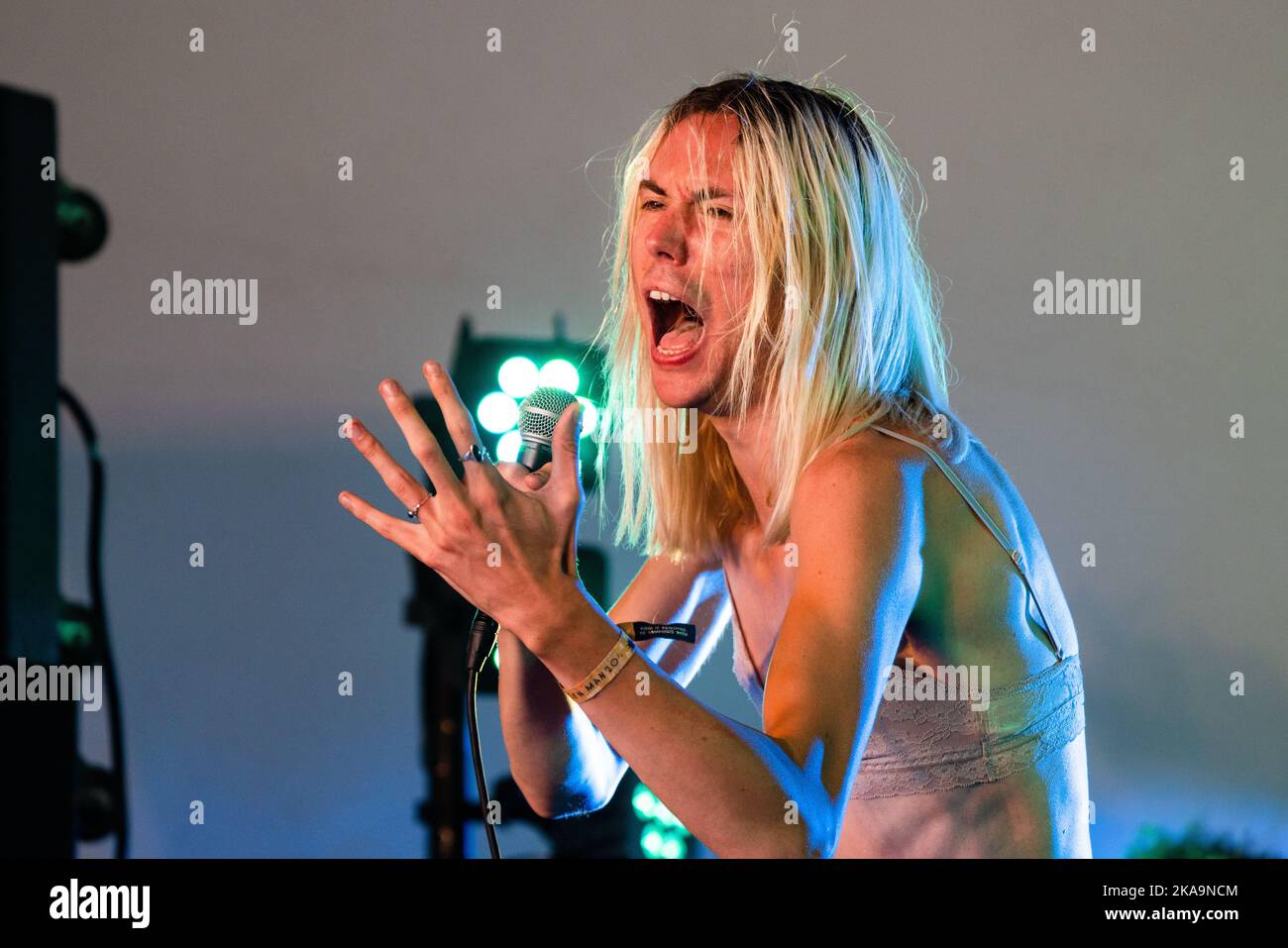 Bass player from Alice Low's band on the Rising Stage at Green Man 2022 ...