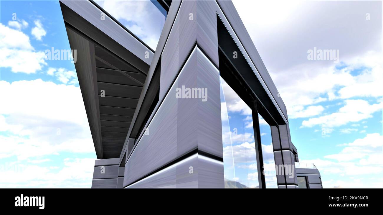 Abstract architecture. A look from below at a futuristic custom-shaped ...