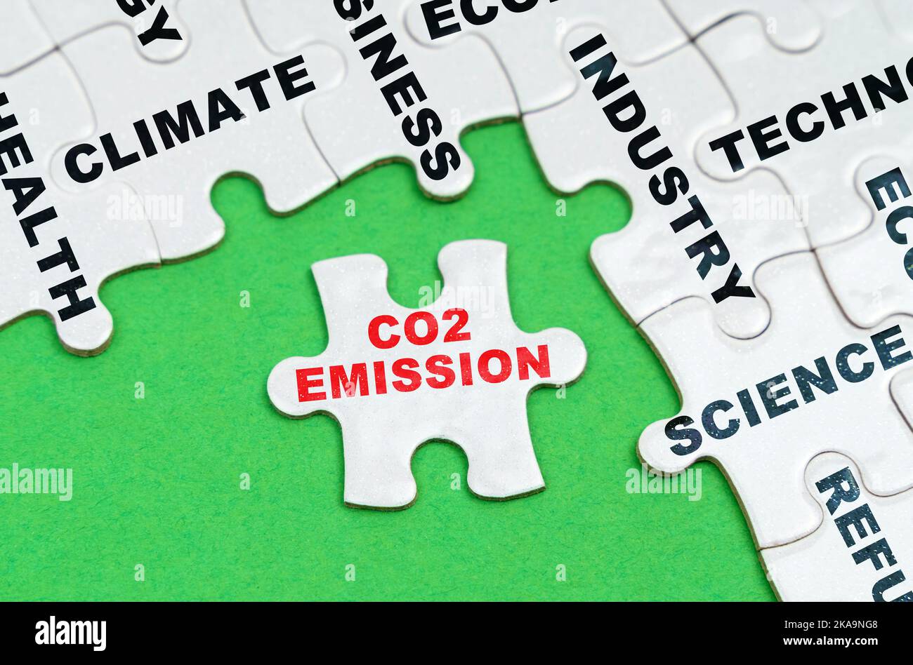 Environmental concept. On a green background, white puzzles with text ...