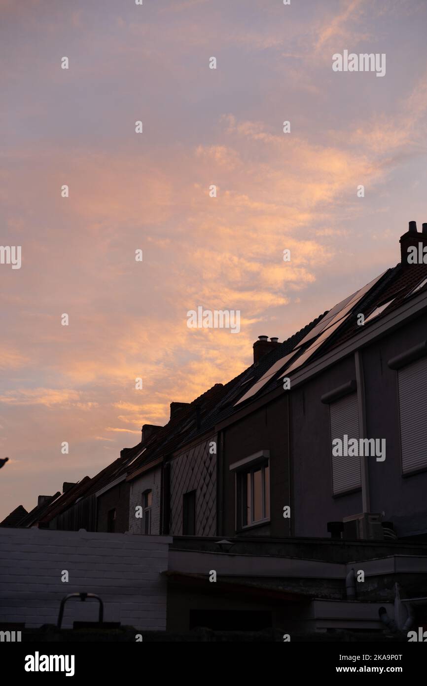 A vertical perspective shot of some buildings in the background of ...
