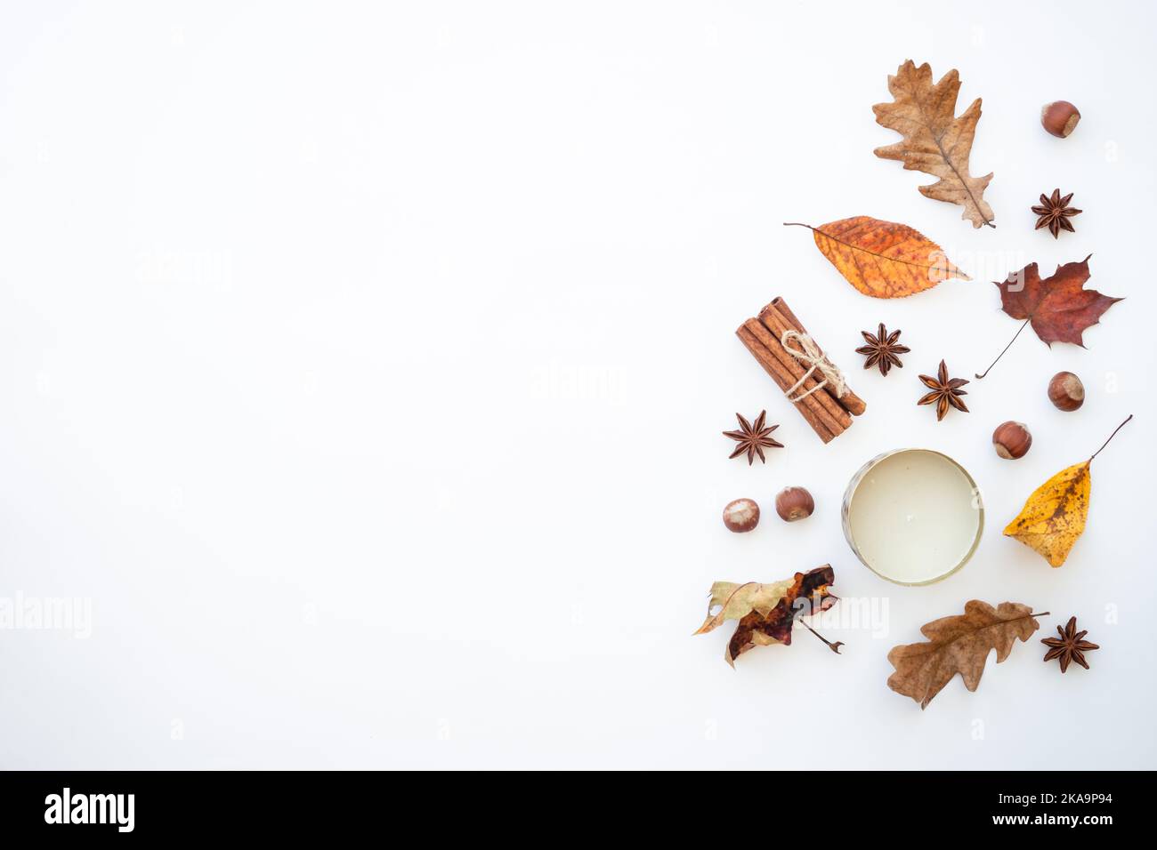 Autumn flat lay background on white Stock Photo - Alamy