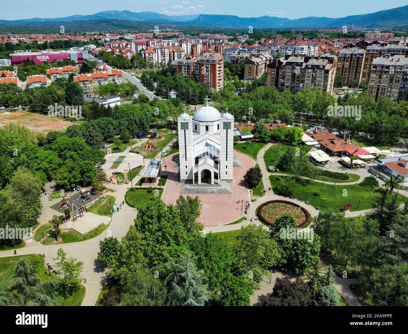 An aerial view of the Church of the Holy Emperor Constantine and ...
