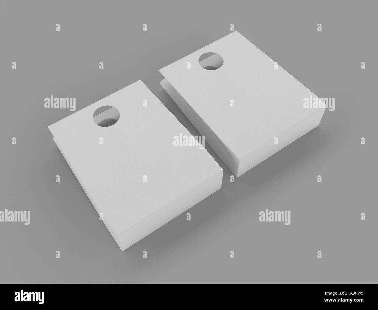 A 3d rendering illustration of white shopping bags on a grey background ...