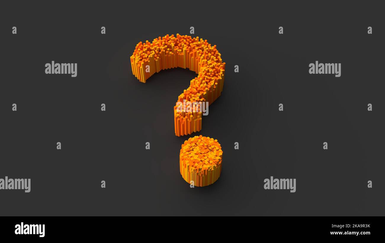 An illustration of a orange and red question mark isolated over dark ...