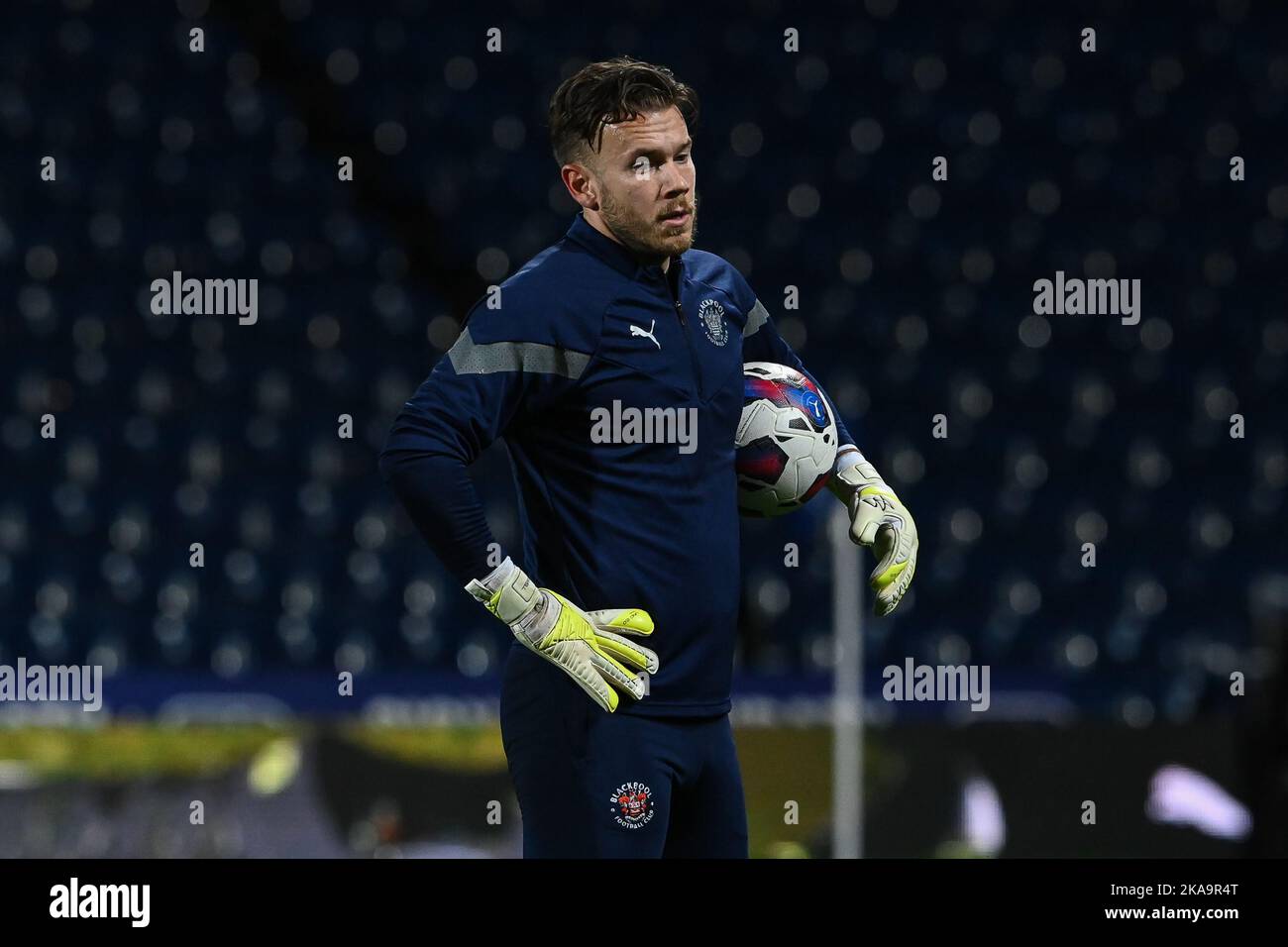 Chris Maxwell #1 of Blackpool during the pre-game warmup tahead of he ...