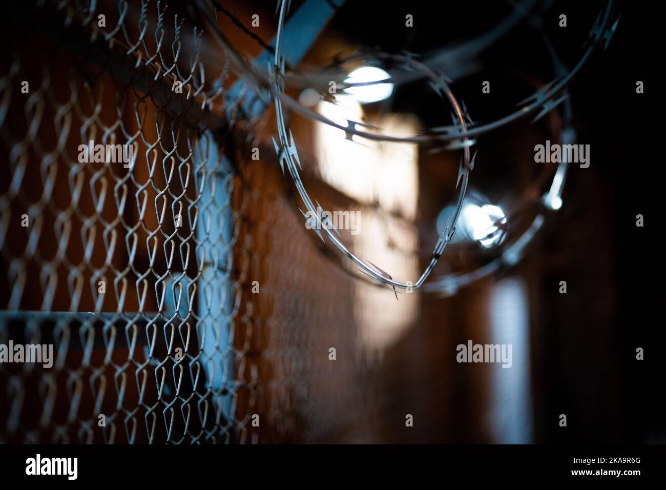 A barbed wire fence in an alleyway in Los Angeles, CA Stock Photo - Alamy