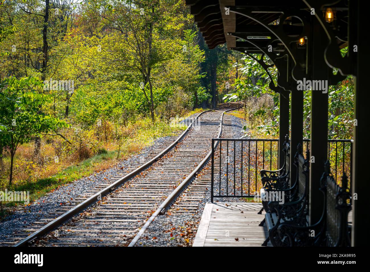 View of a Winding Train Track Thru the Woods on a Fall Day Stock Photo ...