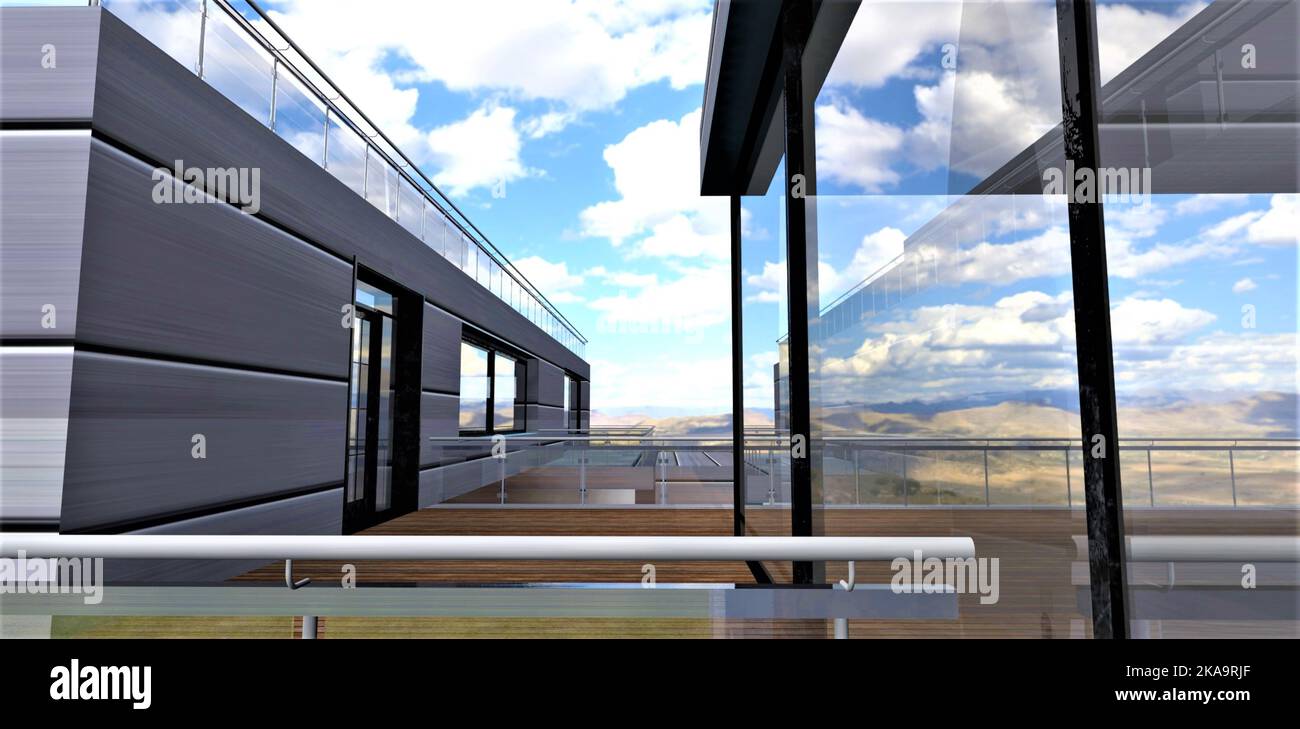 Stylish glass enclosed terrace. Panoramic corner heat-saving window ...