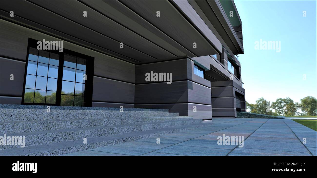 Porch design of an advanced high-end country house with a metal ...