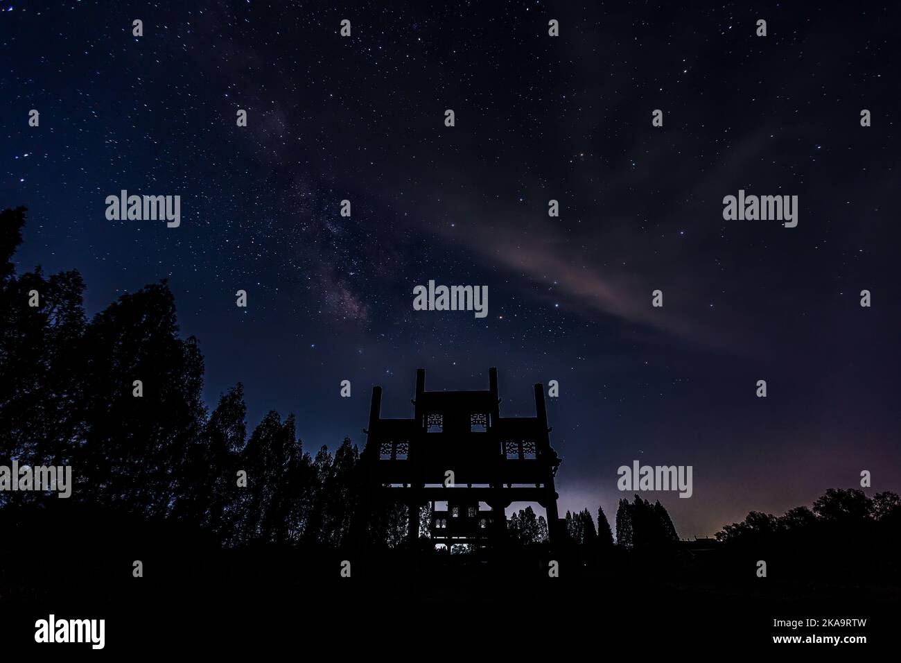 A beautiful landscape of Tangyue Village against starry night sky ...
