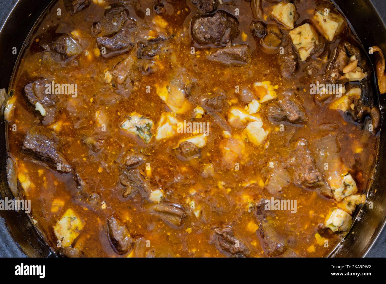 Homemade beef stew close up top view Stock Photo - Alamy