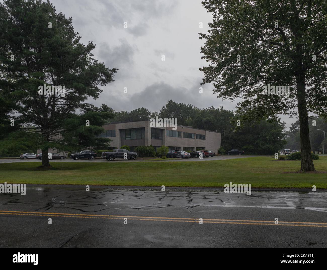 A view of an exterior of a commercial building for manufacturing or ...