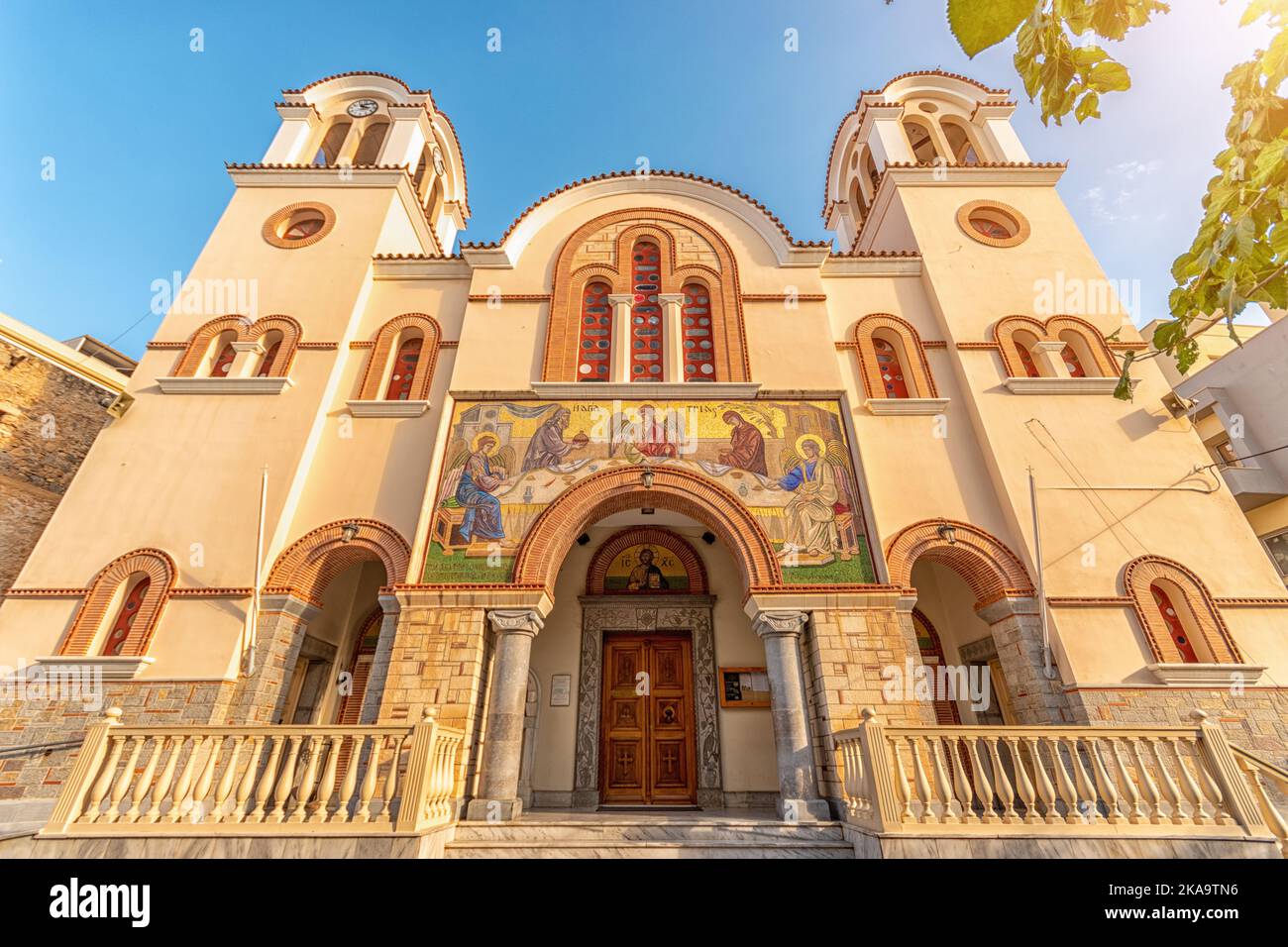 View of a Holy Trinity Orthodox Church in Agios Nikolaos. Crete, Greece ...