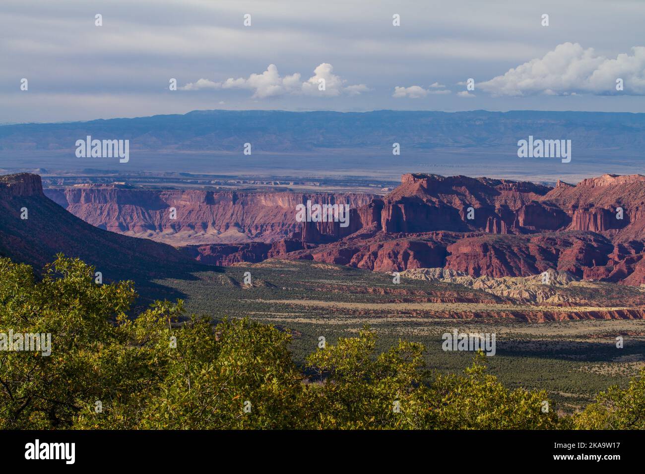 Distant view of the Fisher Valley, Fisher Towers and the Book Cliffs ...